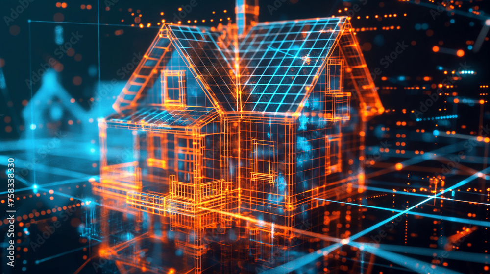 A thermal image of a house shows the thermal situation of different ...