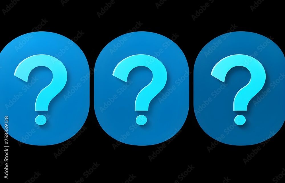 Blue question mark symbols on black background. Problem, solution ...