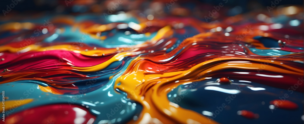 A mesmerizing close-up depicting a sea of intertwining paint of various ...