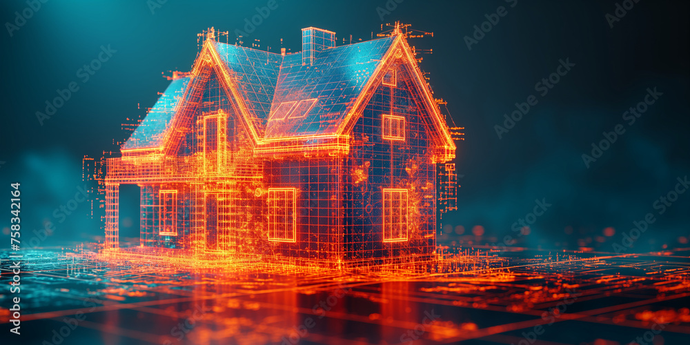 A thermal image of a house shows the thermal situation of different ...
