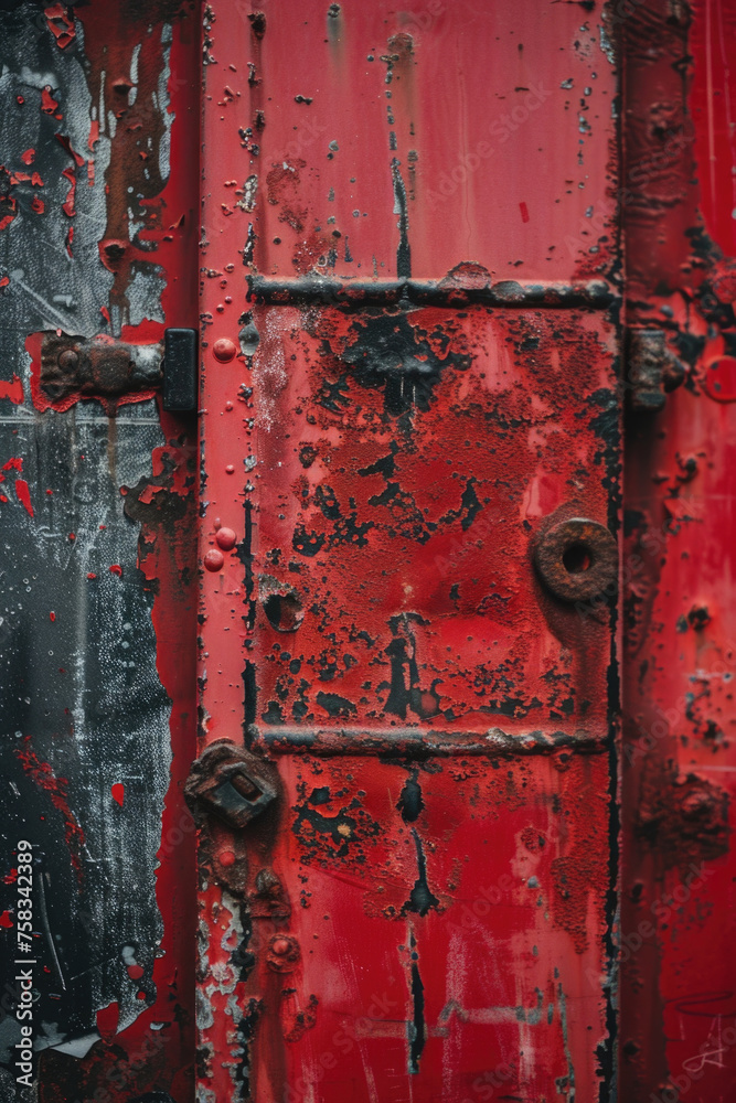 Detailed image of a red door with rust, suitable for backgrounds or ...