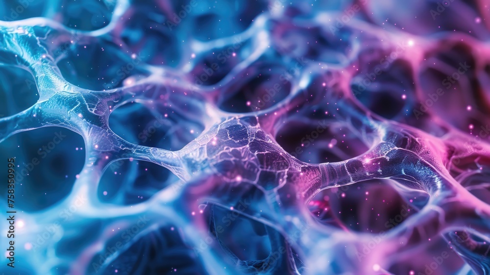 close-up of human bone cells, revealing the dense network that provides ...