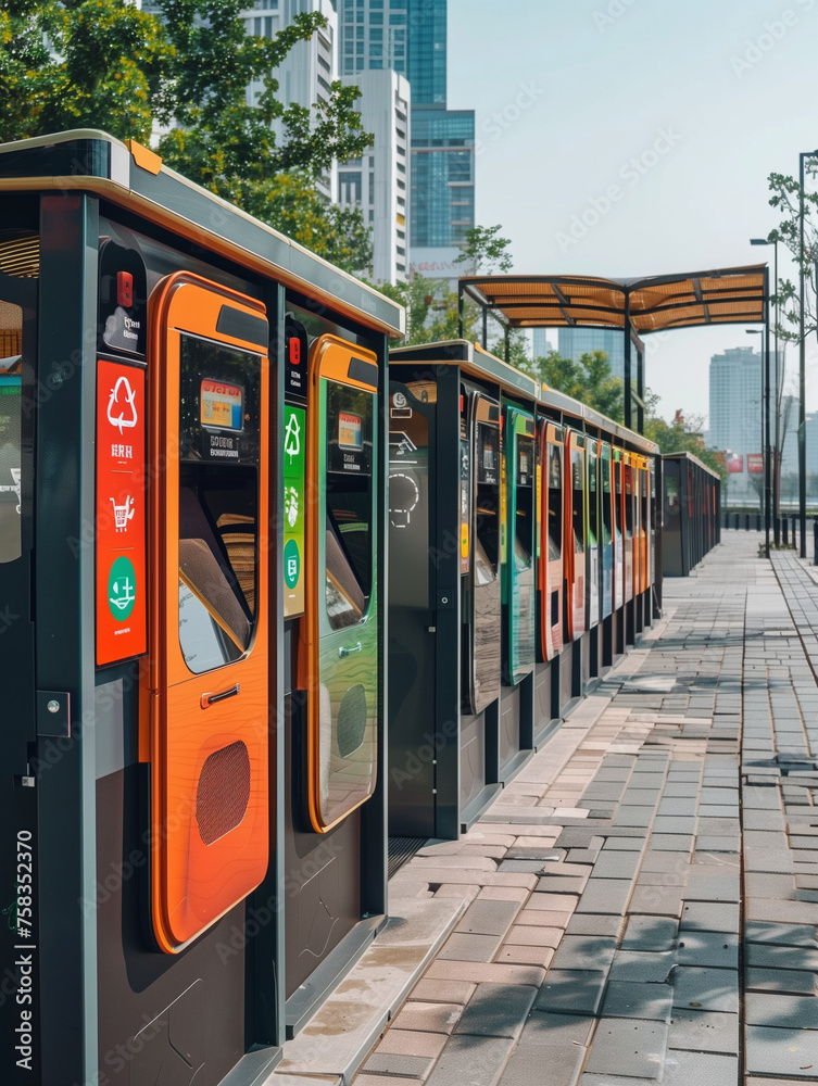A Photo Of A Smart Waste Management System In A City With Bins ...