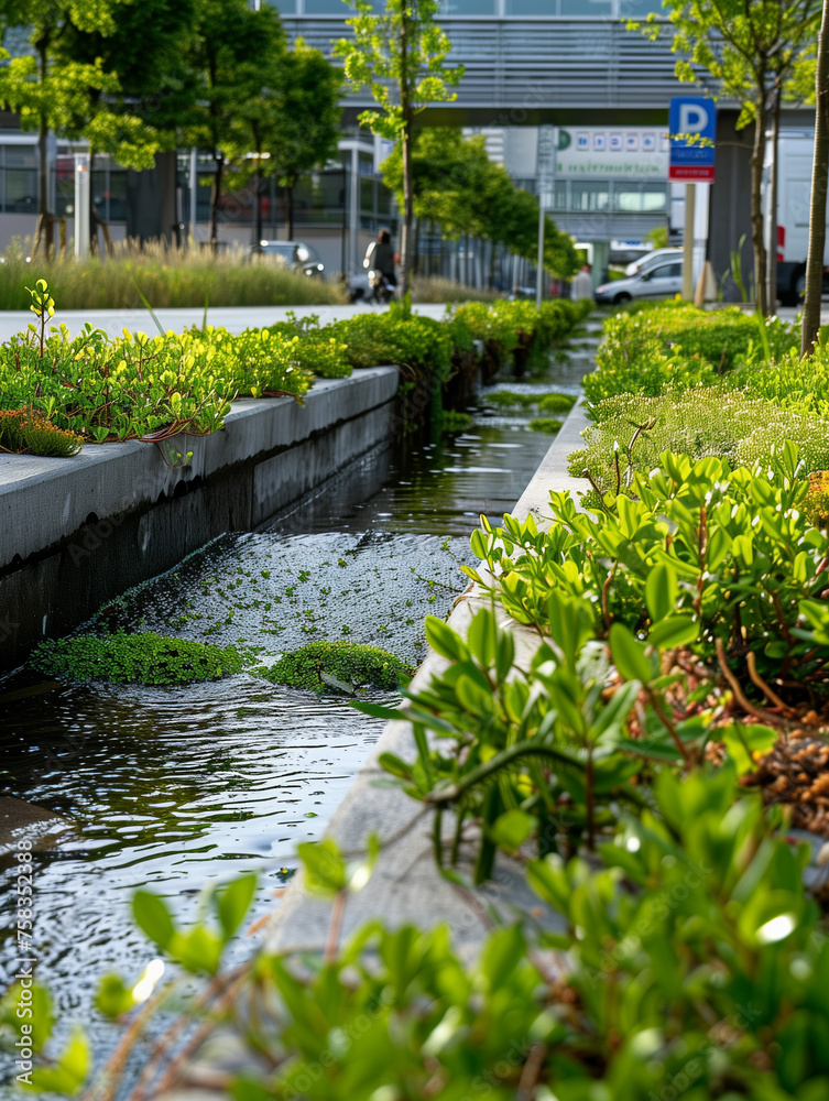 A Photo Of A Sustainable Urban Drainage System Using Green ...