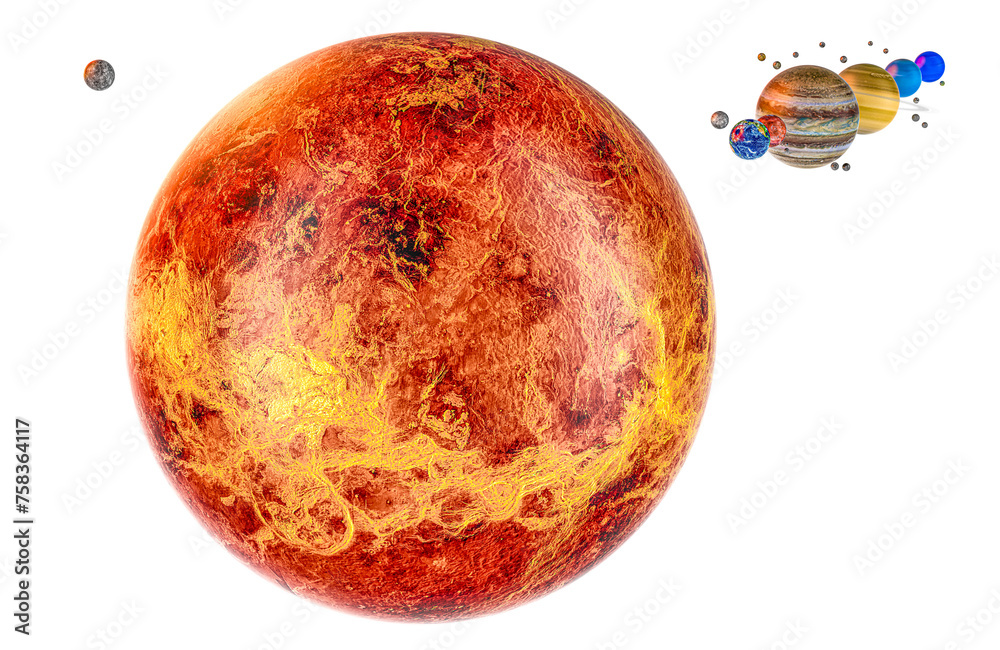 Venus with realistic texture and solar system, 3D rendering isolated on ...