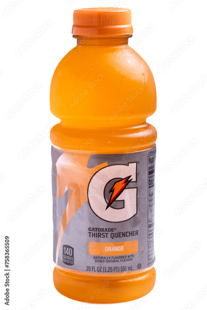 Isolated Bottle of Gatorade brand orange sport drink on transparent ...