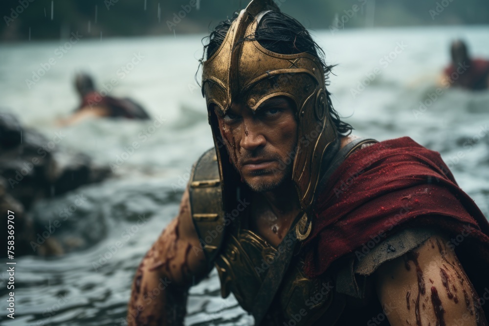 Spartan, a solitary warrior in minimalist armor, radiating discipline ...