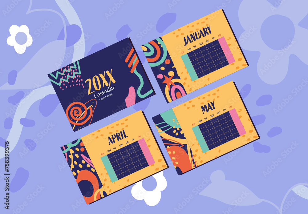 Purple And Yellow Abstract Art Calendar Stock Template | Adobe Stock