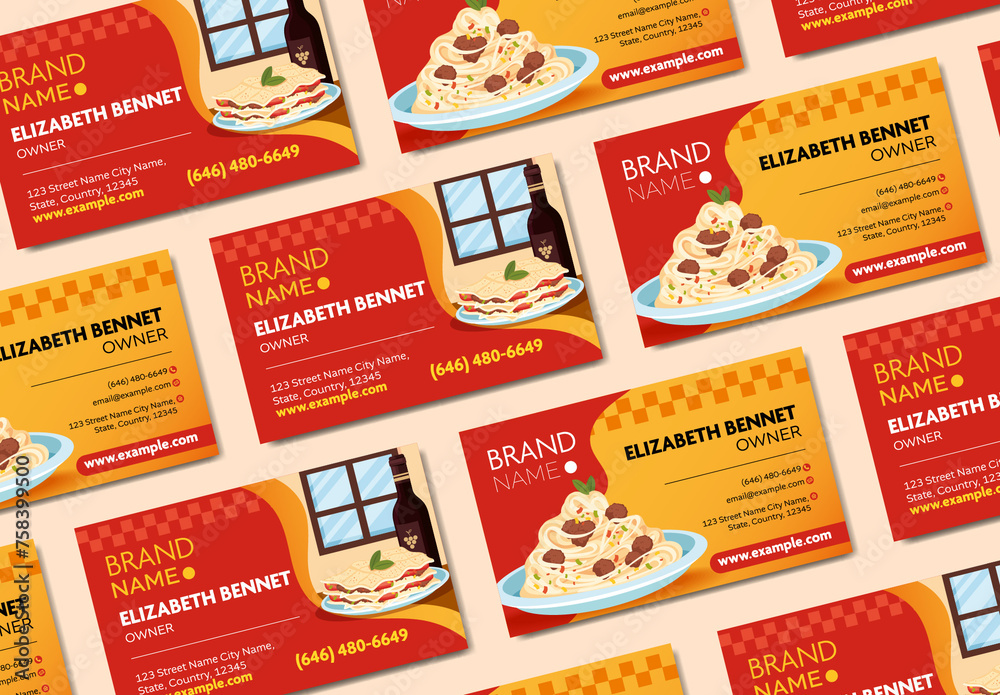 Red Yellow Italian Pasta Restaurant Owner Business Card Stock Template ...