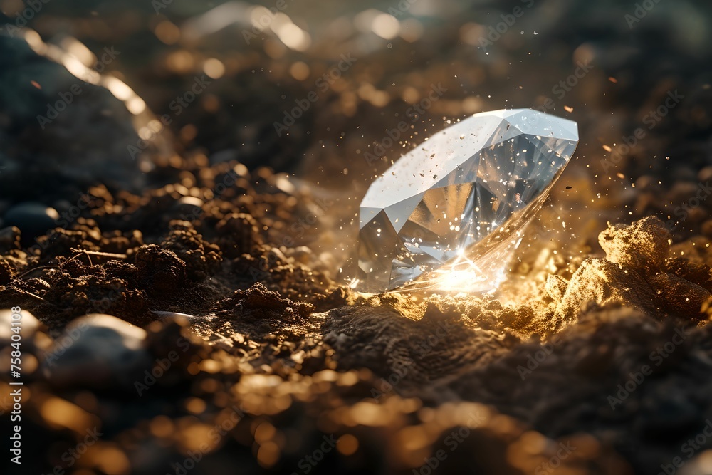 Emerging Rough Diamond in Soil, sparkling, earth's surface, rich soil ...