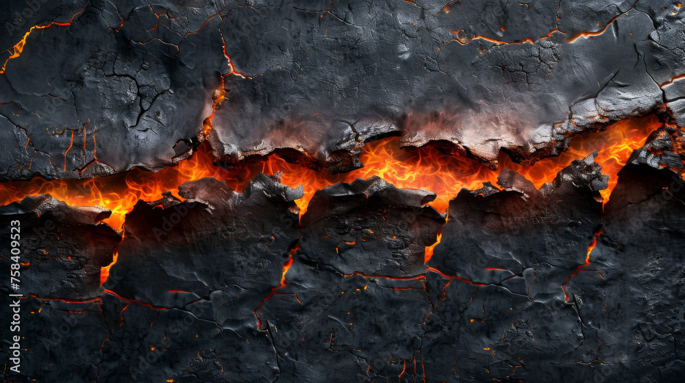 metal texture background that is torn in half with glowing fire edge ...