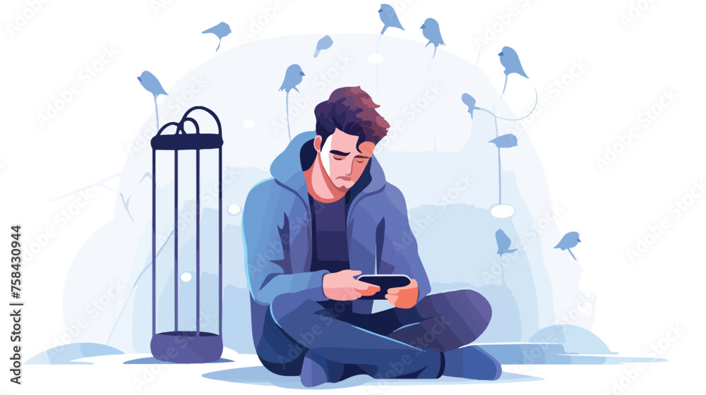 Young depressed and sad man chained and shackled Stock Vector | Adobe Stock