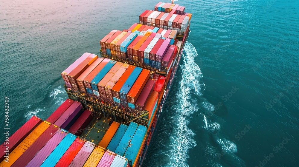 Container ship carrying container boxes import export dock with quay ...