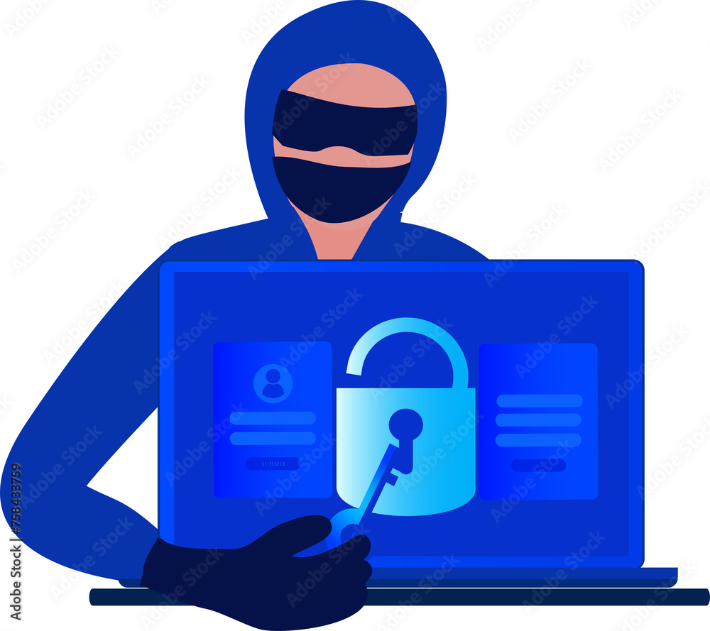 Hacker crime attack and personal data security, PDPA concept. Hacker try to unlock the key on ...