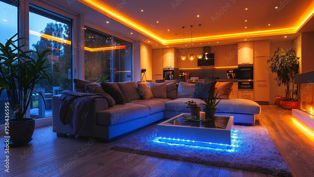 Innovative smart lighting system in a home environment, demonstrating ...