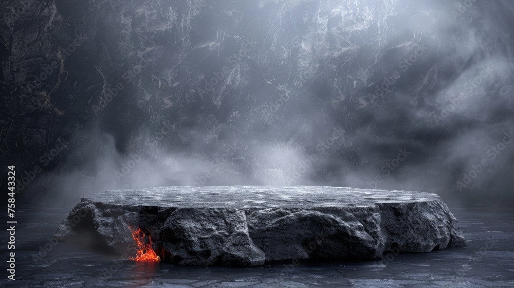 Fire lava podium rock volcano background product magma display 3d scene ...