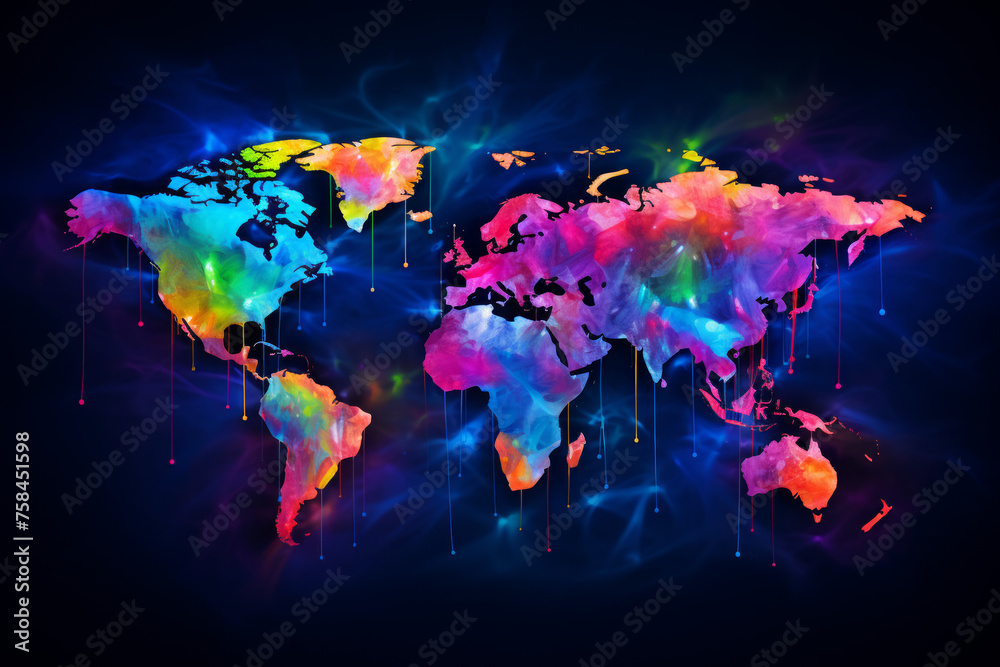 The neon graffiti world map merges vibrant urban artistry with ...