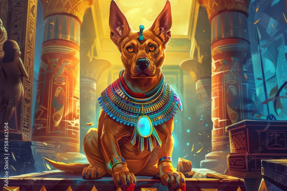 Regal Canine Guardian in Ancient Temple - An imposing canine figure ...