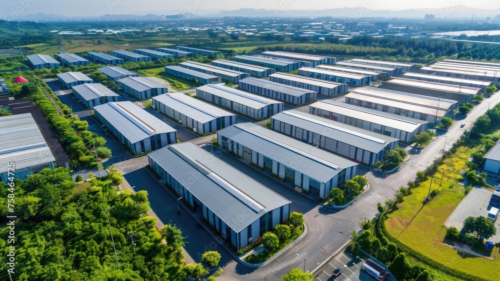 Aerial view of industrial warehouse complex - A drone's perspective on ...