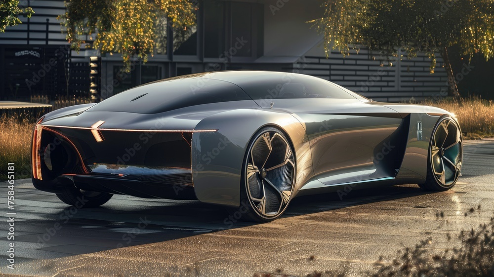 Concept car with reflective surfaces in urban locale - Innovative ...