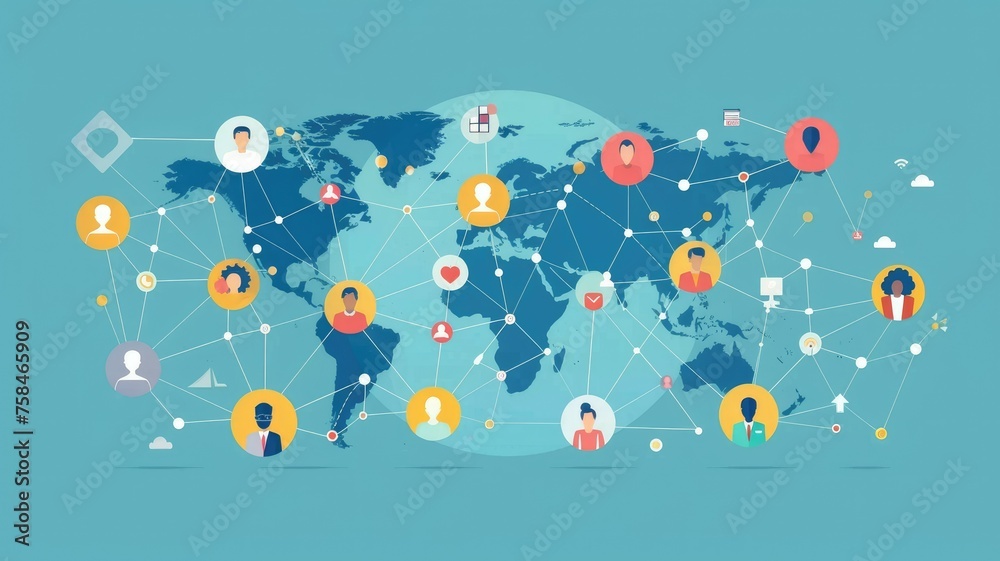 Global connectivity and international network - Illustration of a ...