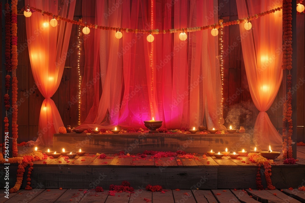 Traditional Indian stage with festive decorations - A traditional ...