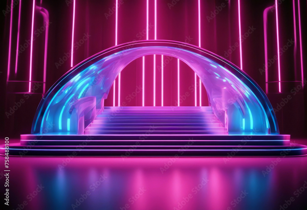 fashion arch stairs ultraviolet stage performance abstract glowing 3d ...