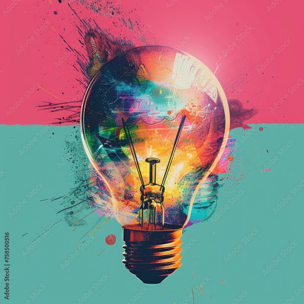 Colorful light bulb with paint splatter effect - Creative and vibrant ...