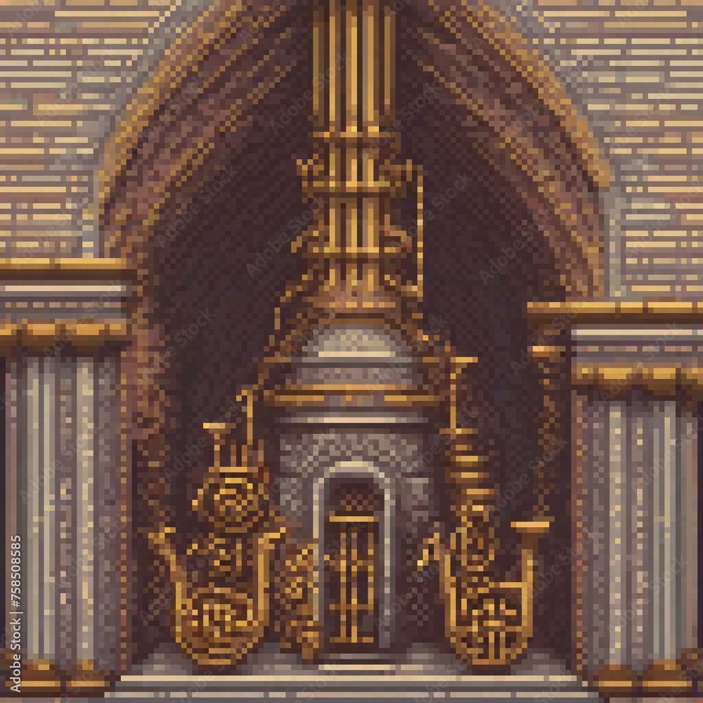 pixel art, a merging of beautiful architectural structures with ...