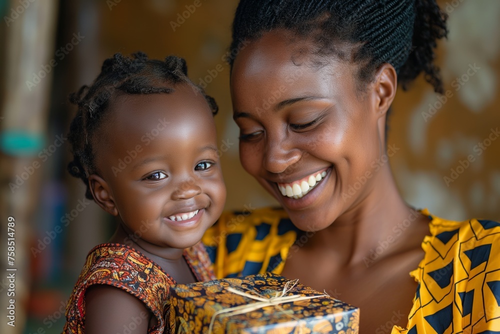 Joyful African mother and child sharing a happy moment with a bright ...