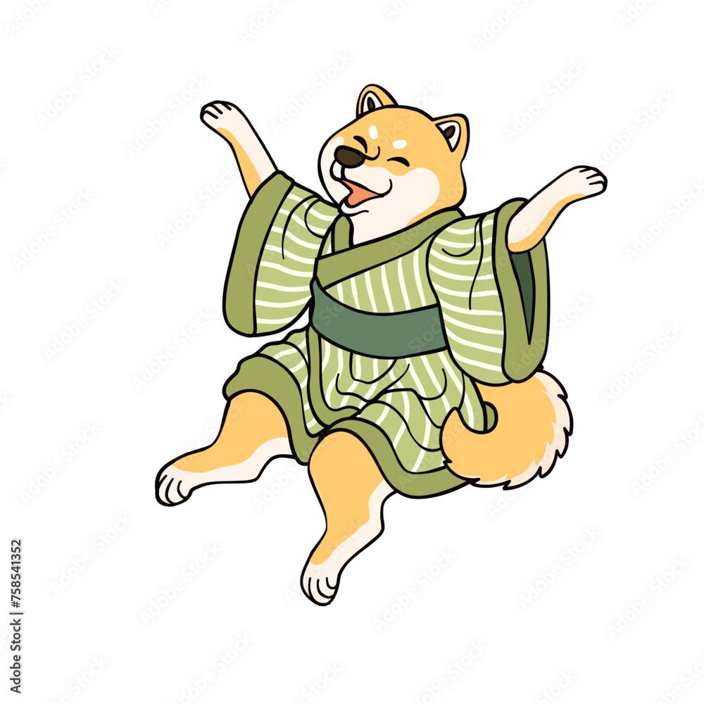 Dancing shiba inu in green kimono เวกเตอร์สต็อก | Adobe Stock