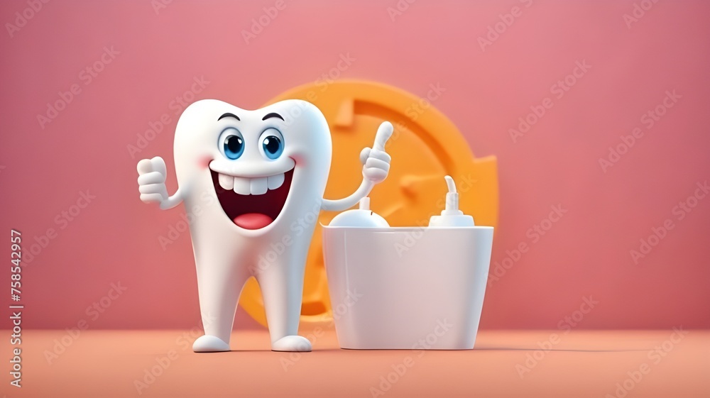 Smiley healthy white tooth cartoon character with toothbrush and ...