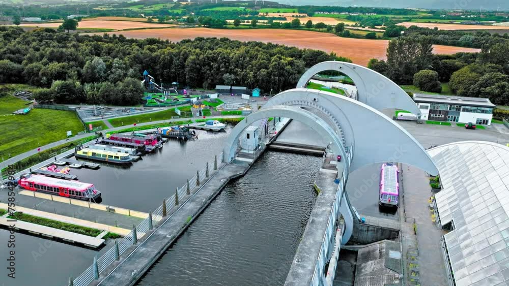 Aerial view of The Falkirk Wheel, tourist attraction in Falkirk ...