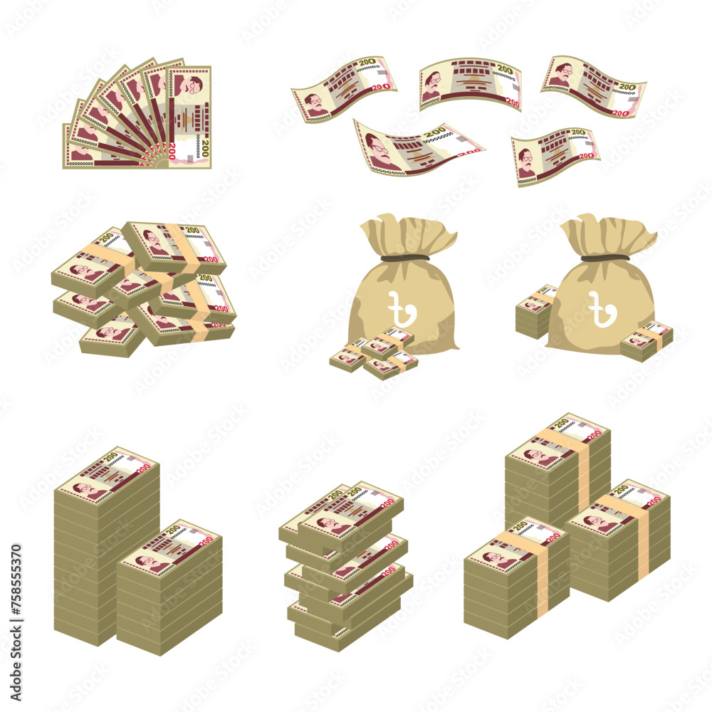 Bangladeshi Taka Vector Illustration. Huge packs of Bangladesh money ...