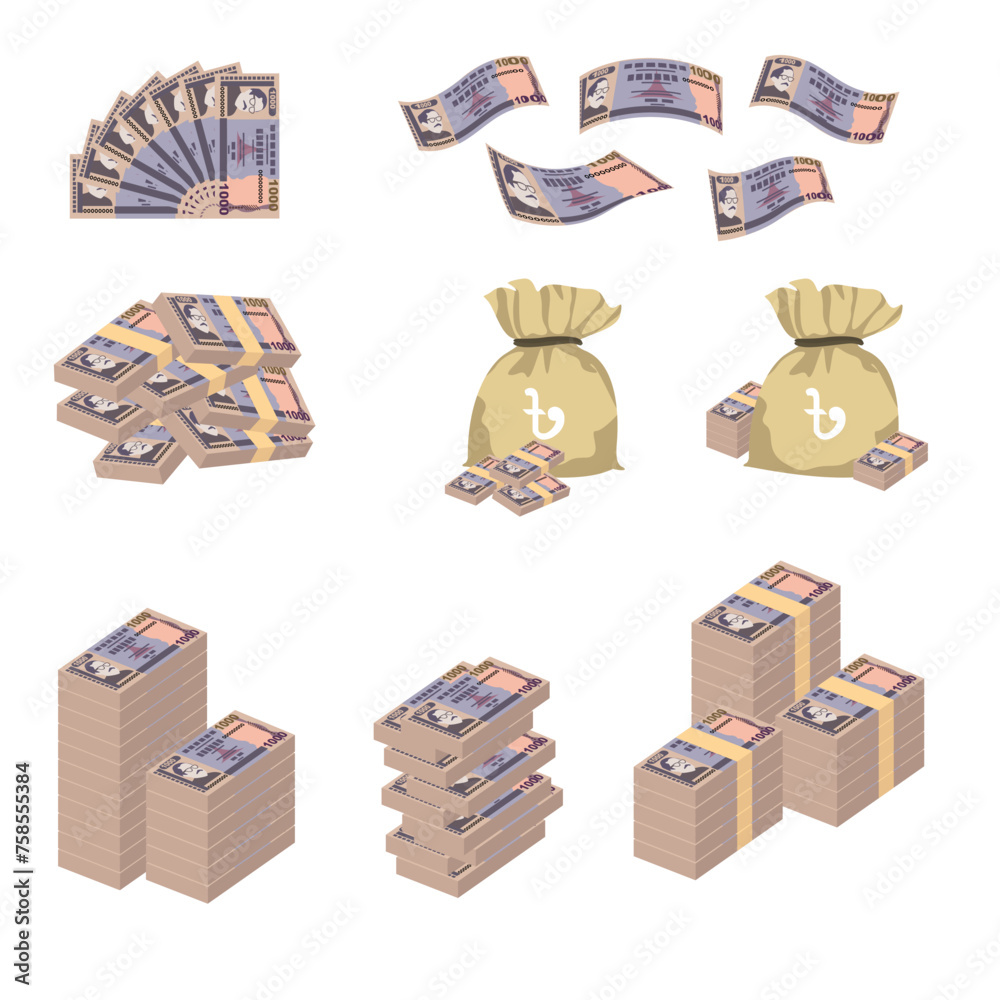 Bangladeshi Taka Vector Illustration. Huge packs of Bangladesh money ...