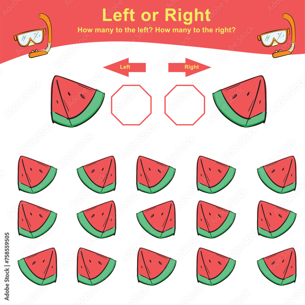 Mathematic activity page. Calculate and write the result. Left or Right ...