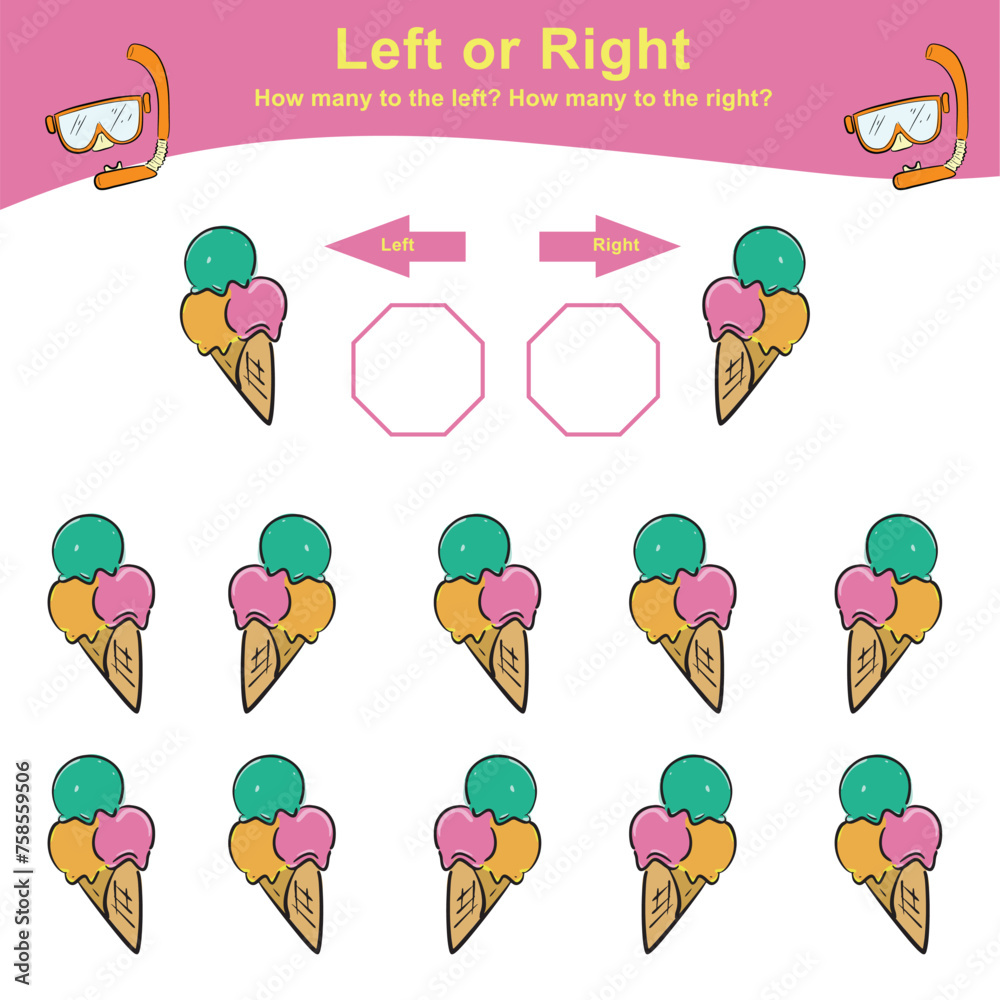 Mathematic activity page. Calculate and write the result. Left or Right ...