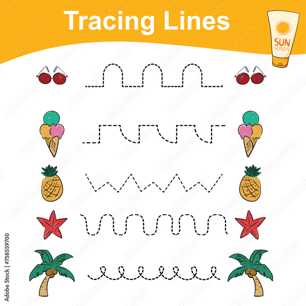 Tracing vertical lines activity for children. Tracing worksheet for ...