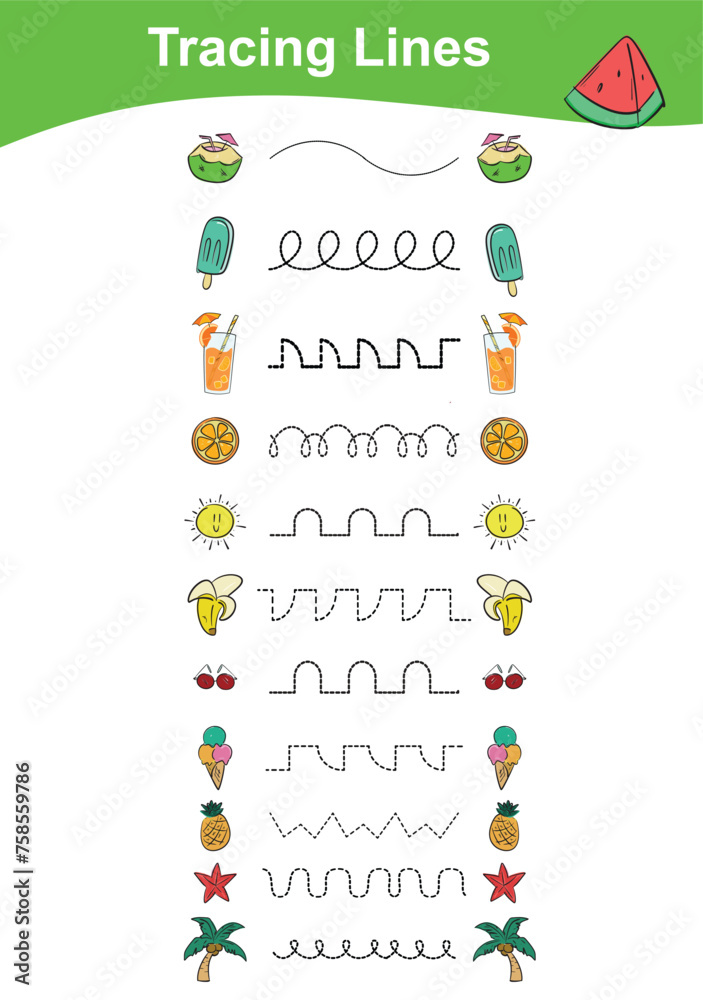 Tracing vertical lines activity for children. Tracing worksheet for ...