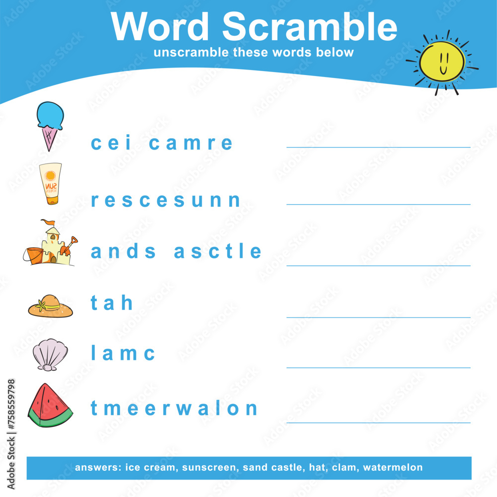 Word Scramble worksheet. Complete the letters in English. Kids ...