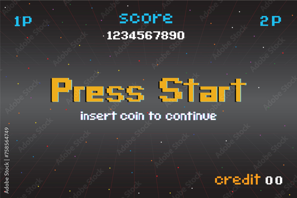 PRESS START INSERT A COIN TO CONTINUE .pixel art .8 bit game. retro ...