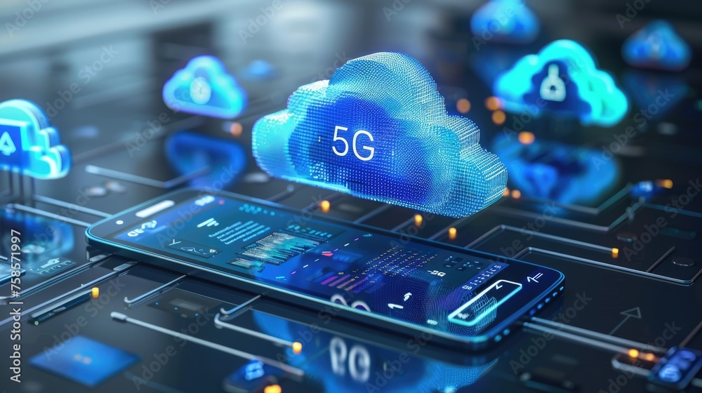 Text 5G, fifth generation of cellular technology, faster data speeds ...