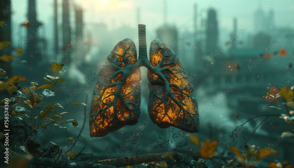 Smoky Lungs in the forest represent air pollution and forest fires ...
