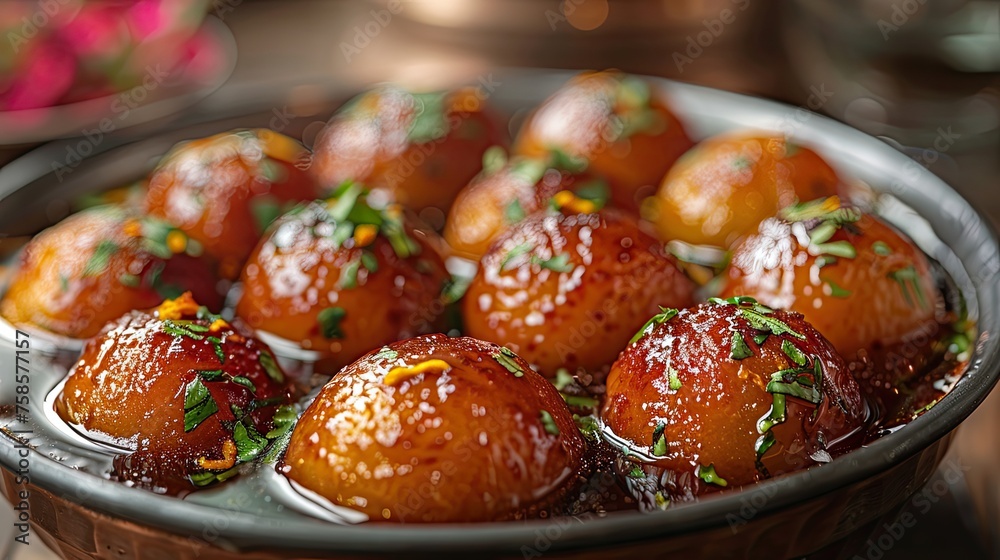 Indian dessert Gulab Jamun: Deep-fried milk dumplings soaked in sugar ...