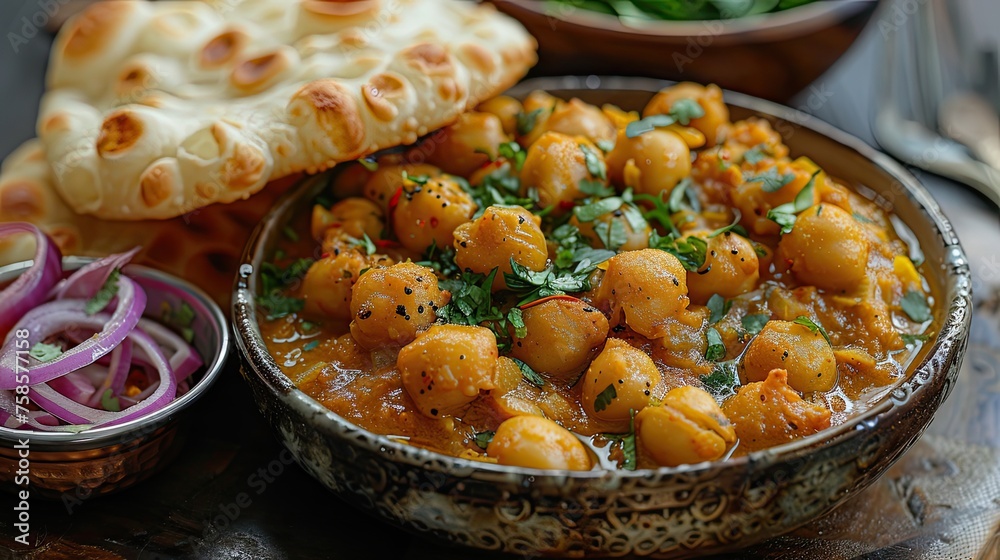Indian Chole Bhature: Spicy chickpea curry served with deep-fried bread ...