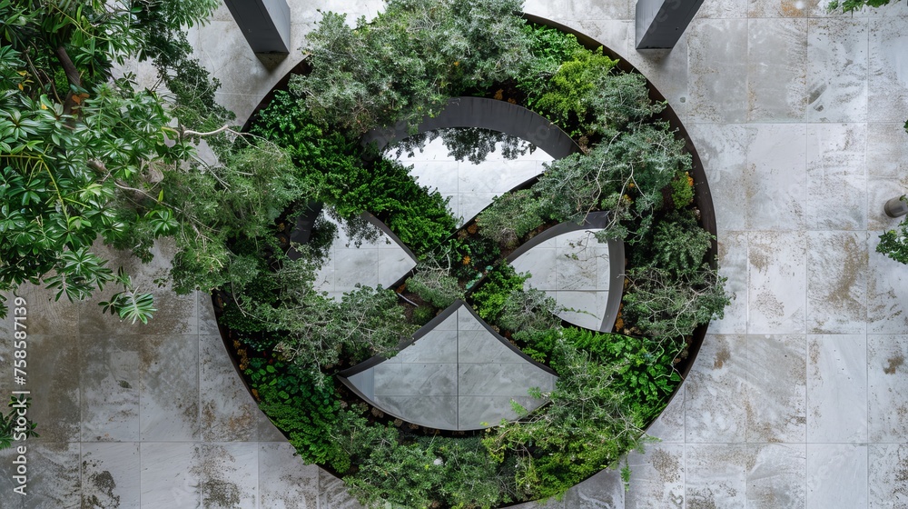 An indoor photograph depicting an infinity symbol created from trees ...