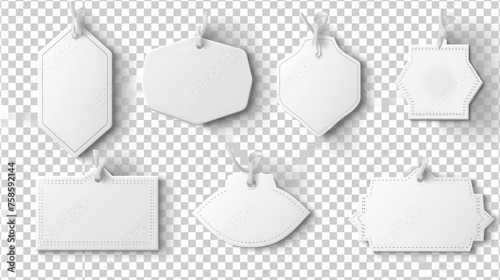 Fabric tags isolated on transparent background. Modern realistic mockup ...