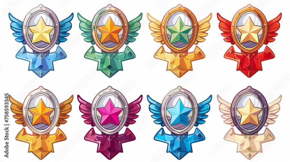 Set of military game ranking badges with star insignia. Clipart ...