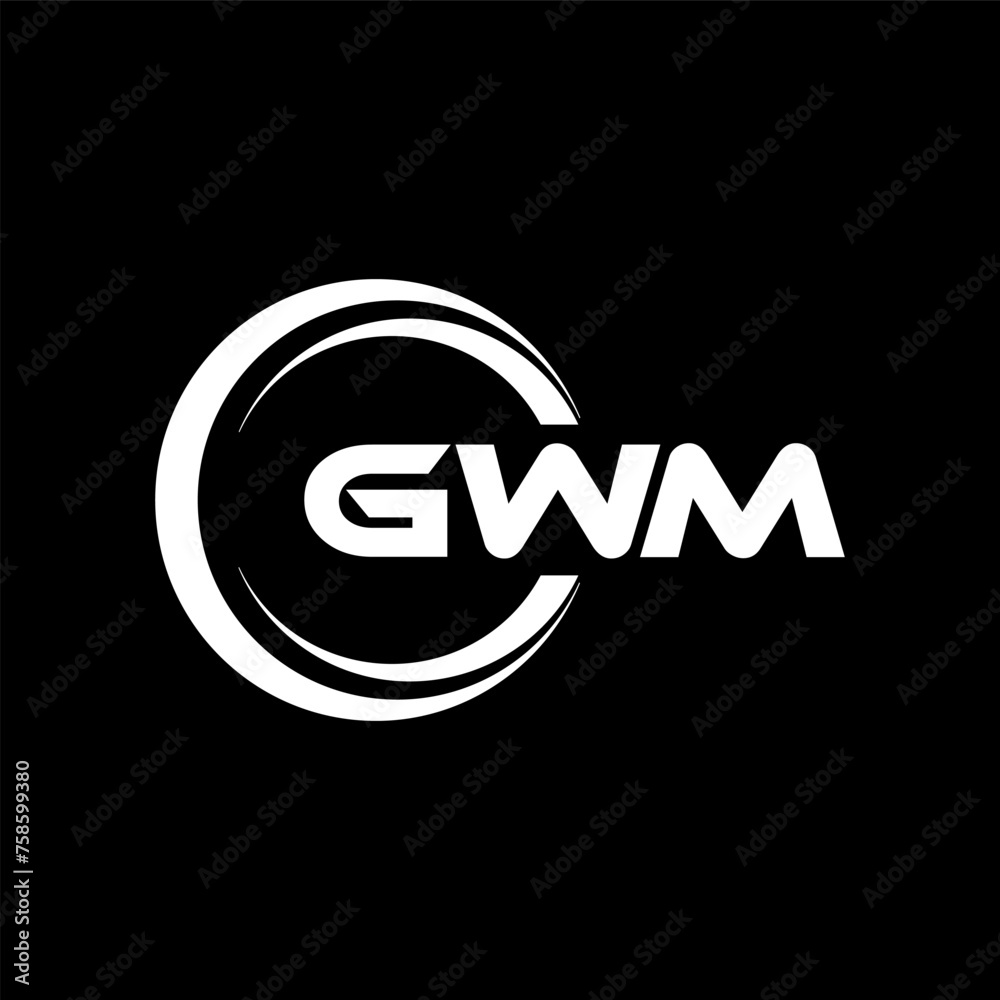 GWM letter logo design with black background in illustrator, cube logo ...