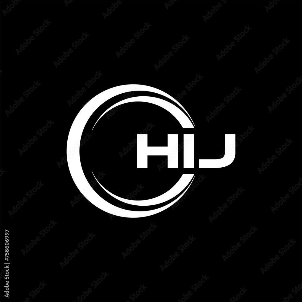 HIJ letter logo design with black background in illustrator, cube logo ...